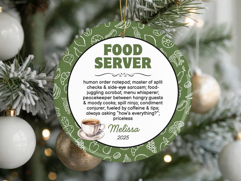 Food Server Ornament 2025 Funny Waitress Gift Personalized Server ...