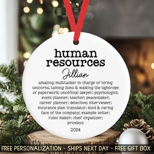 Human Resources Christmas Ornament Personalized Name 2024 Xmas Gift for ...