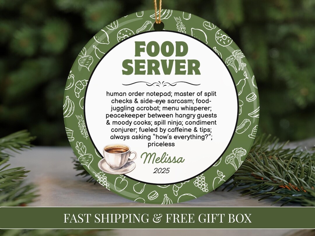 Food Server Ornament 2025 Funny Waitress Gift Personalized Server ...
