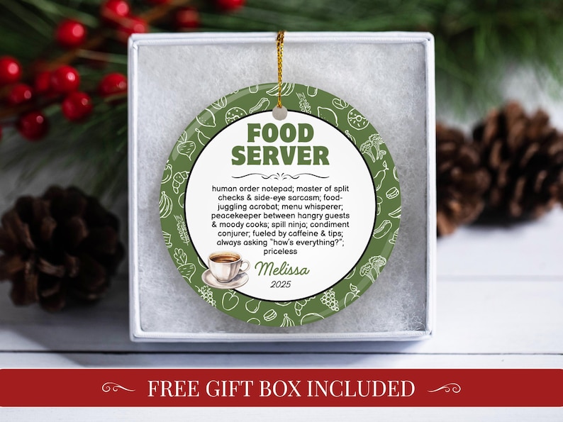 Food Server Ornament 2025 Funny Waitress Gift Personalized Server ...