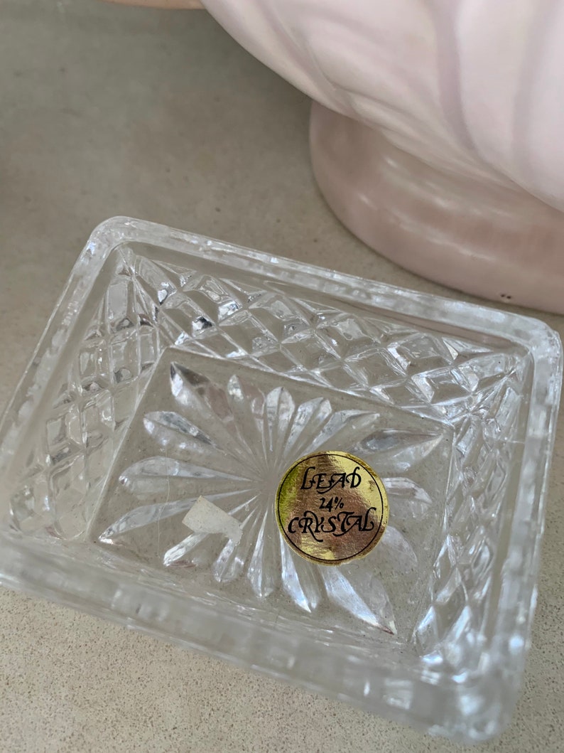 Vintage Rectangular Lead Crystal Trinket Dish With Bone China - Etsy