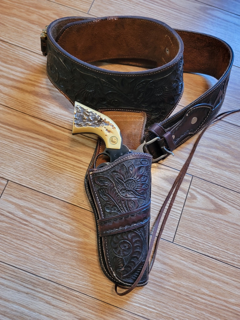 Handmade Leather Cowboy Fast Draw Western Holster & Belt 38 Waist ...