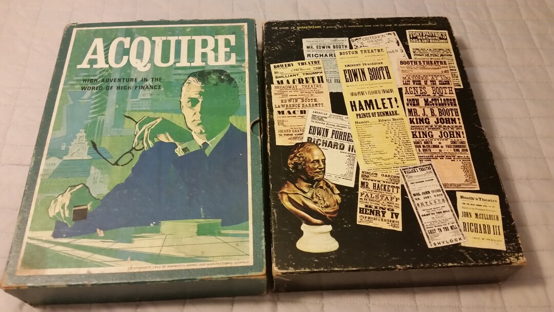 ACQUIRE 1976 Avalon Hill + Shakespeare Bookshelf Board Games Both 100% ...