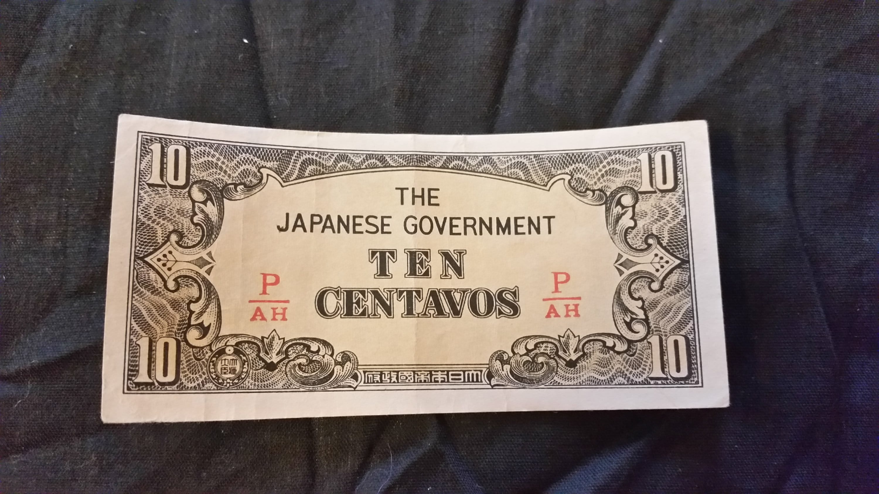 WWII Japanese Government - Ten Centavos P Over AH Bill Philippines ...