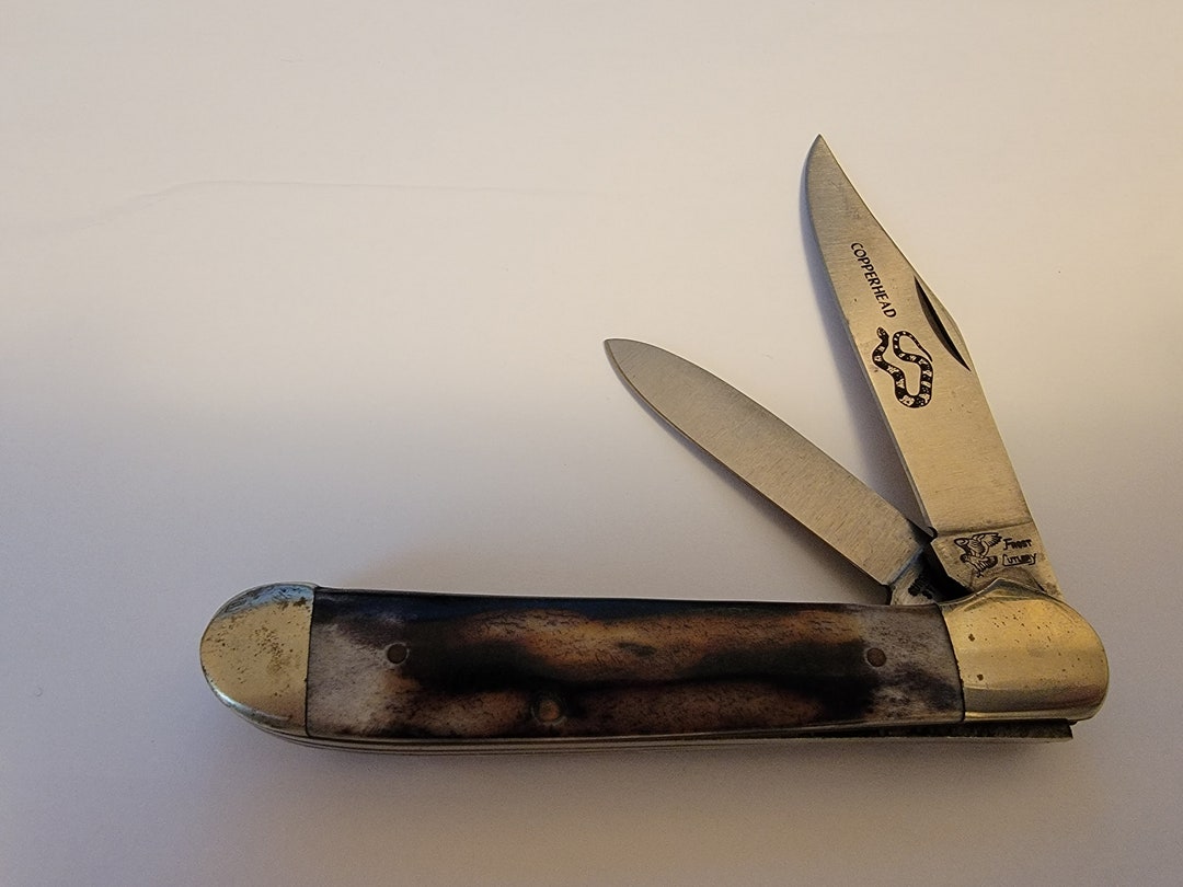 Frost Cutlery Locking Copperhead 2 Blade Thick Stag Knife 3 7/8" Made ...
