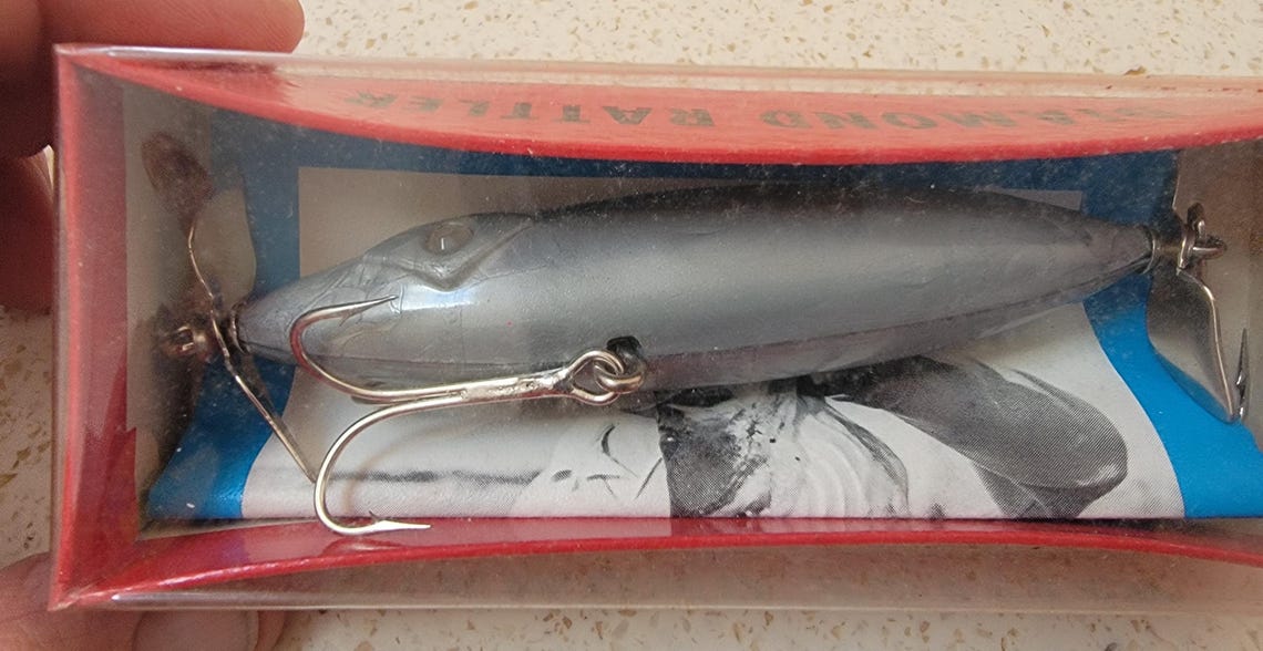 Vintage Diamond Rattler Jim Strader Fishing Lure 4 Inch Large Silver ...
