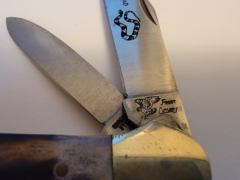 Frost Cutlery Locking Copperhead 2 Blade Thick Stag Knife 3 7/8" Made ...