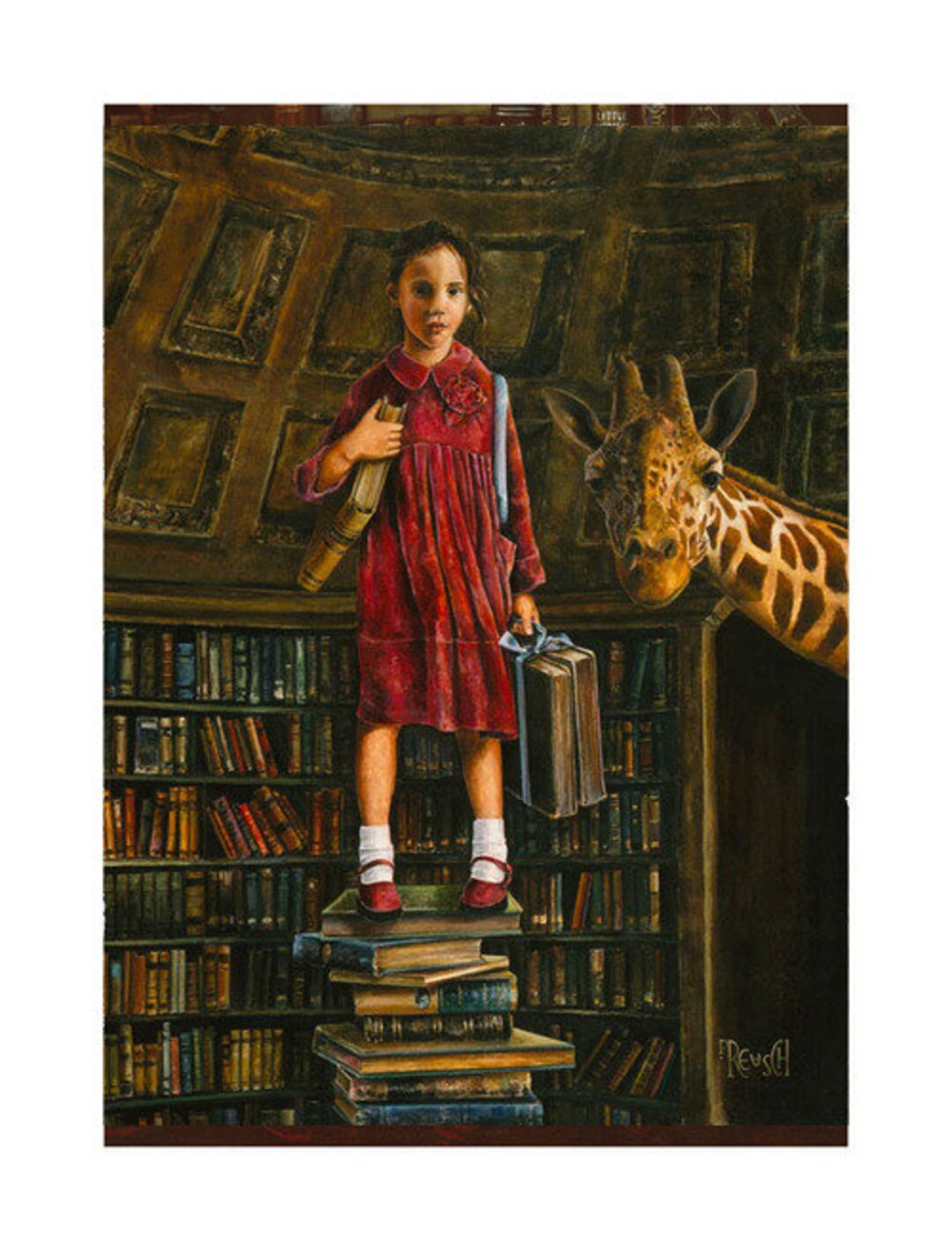 Giraffe Art, Giraffe Lover Gift, Book Lover Gift, Gift for Librarian ...