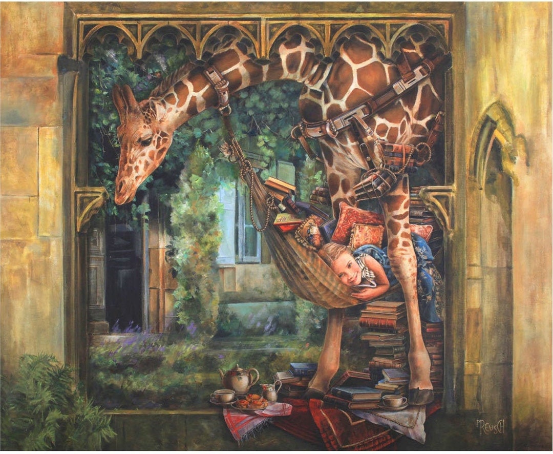 Giraffe Wall Art, Giraffe Lover Book Lover Gift, Gift for Librarian ...