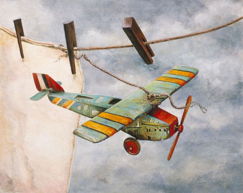 Travel Note Vintage Toy Airplane on Clothes Line Antique - Etsy