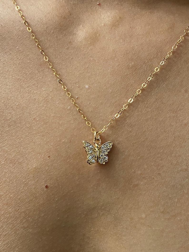 Gold Butterfly Necklace-gold Filled Chain-trendy Butterfly - Etsy