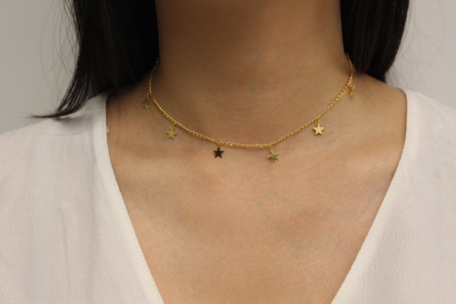 Gold Star Choker Necklace-star Necklace-gold Dangle Necklace-star ...