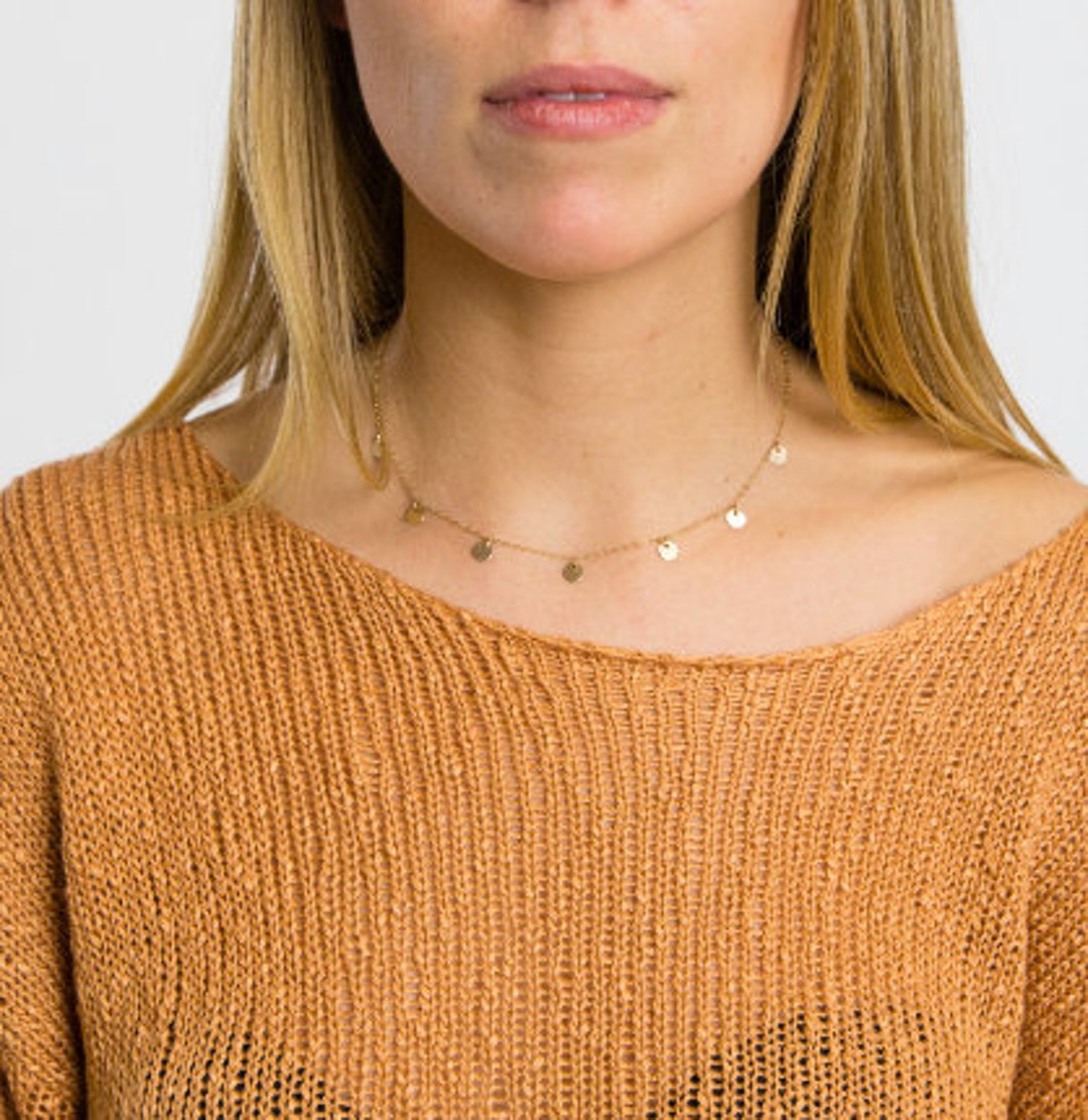 Gold Filled Tiny Disc Necklace-dangle Choker Necklace-bohemian Choker ...