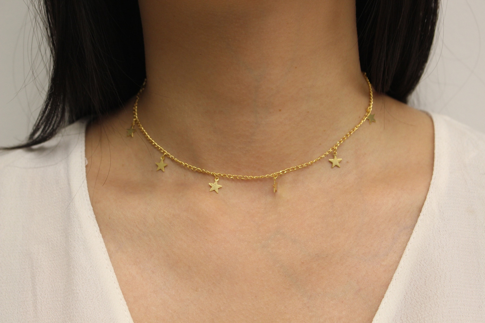 Gold Star Choker Necklace-star Necklace-gold Dangle Necklace-star ...