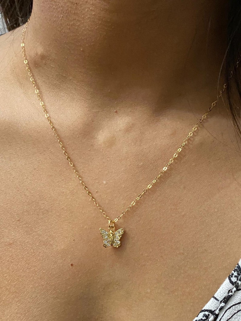 Gold Butterfly Necklace-Gold Filled Chain-Trendy Butterfly | Etsy