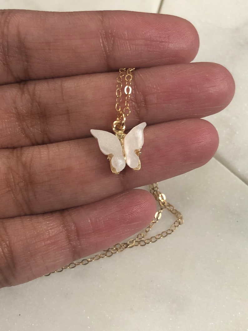 White Butterfly Necklace-gold Filled Chain-acrylic Butterfly Charm-gift ...