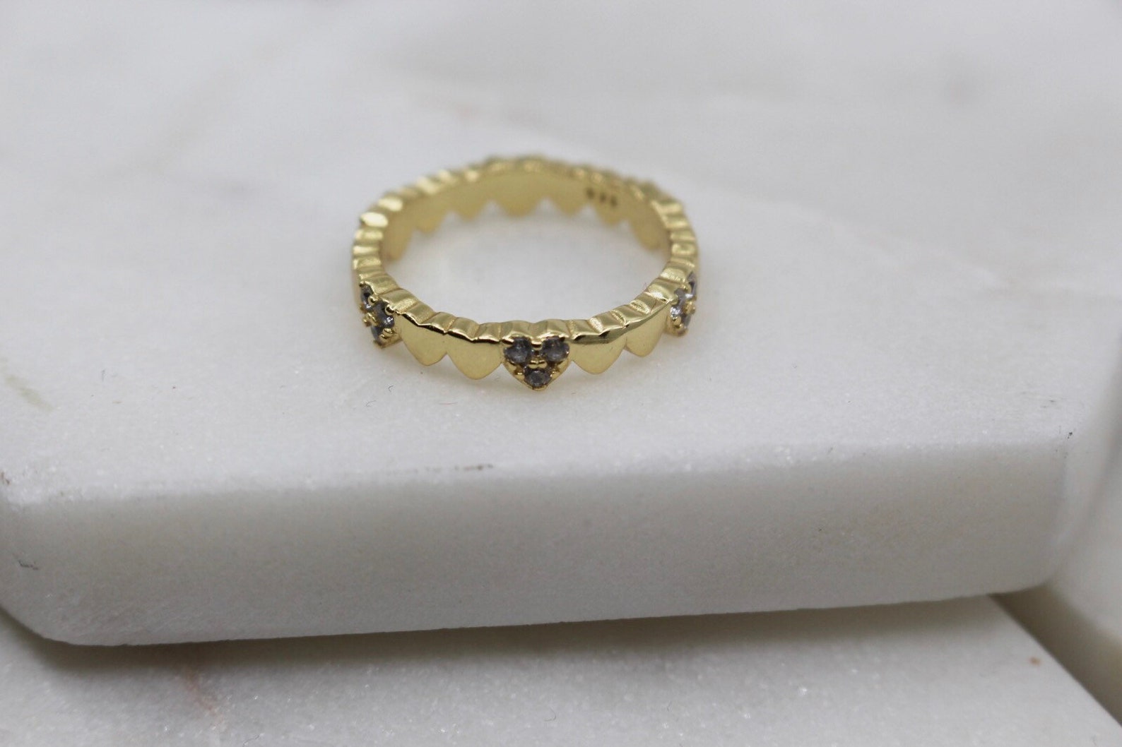 Gold Heart Ring-gold Over 925 Sterling Silver-cz Heart Ring-stackable ...