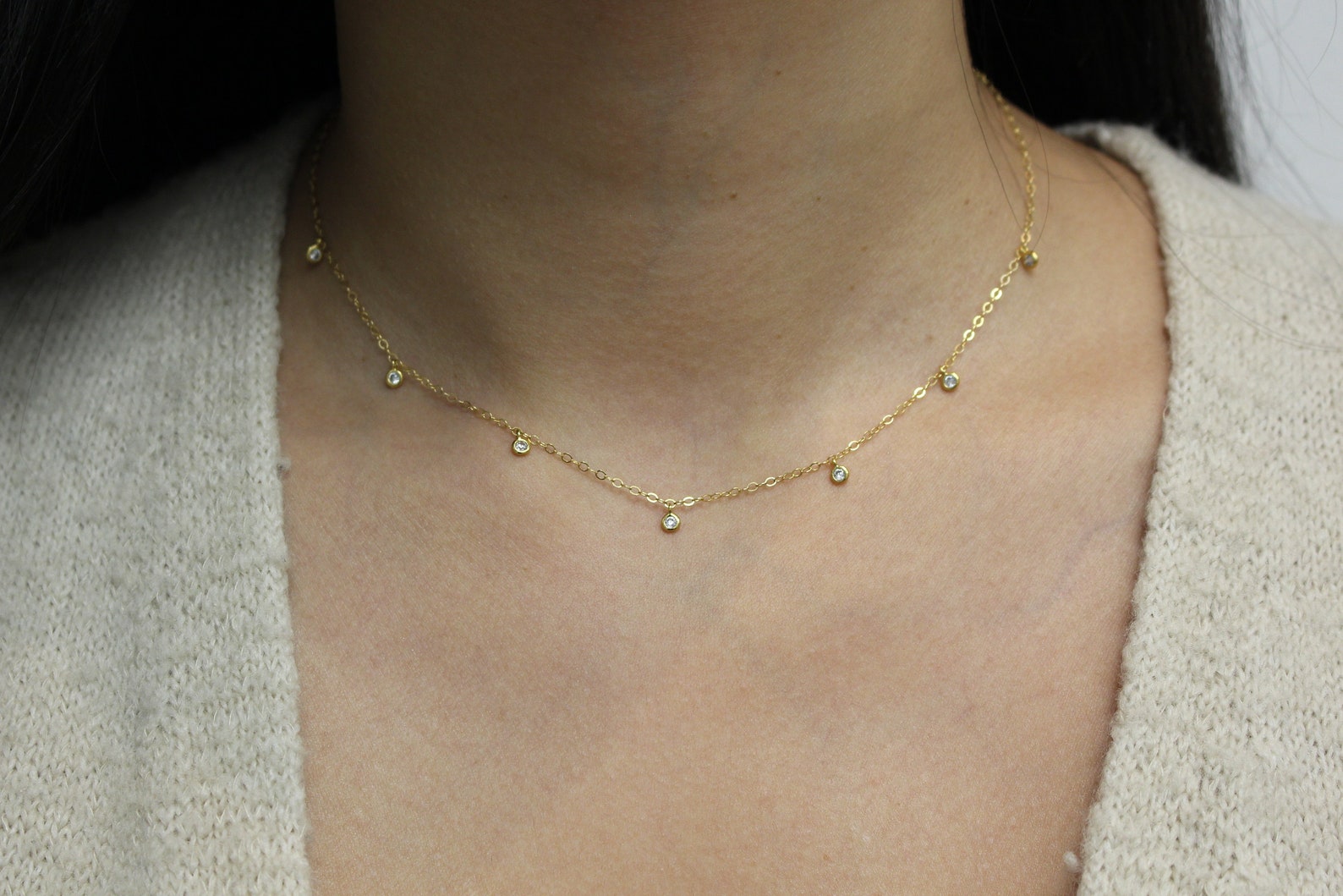 Silver Tiny CZ Choker Necklace-gold Tiny CZ Choker | Etsy Canada