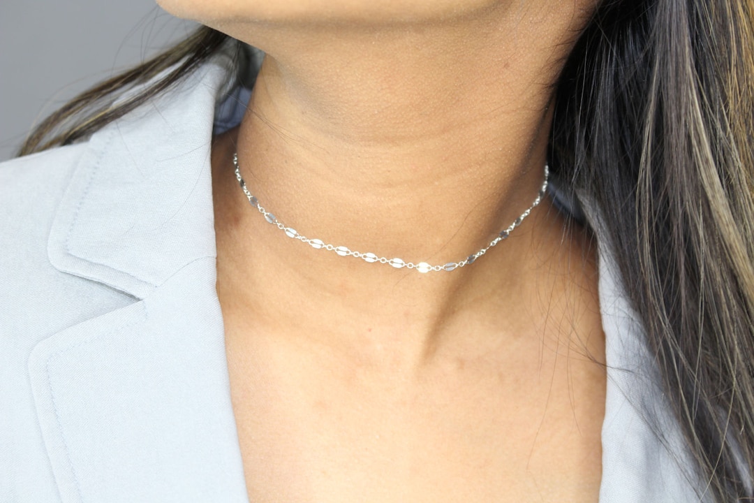 Choker Sale! Sterling Silver Shimmer Chain Choker- Dainty Silver Choker ...
