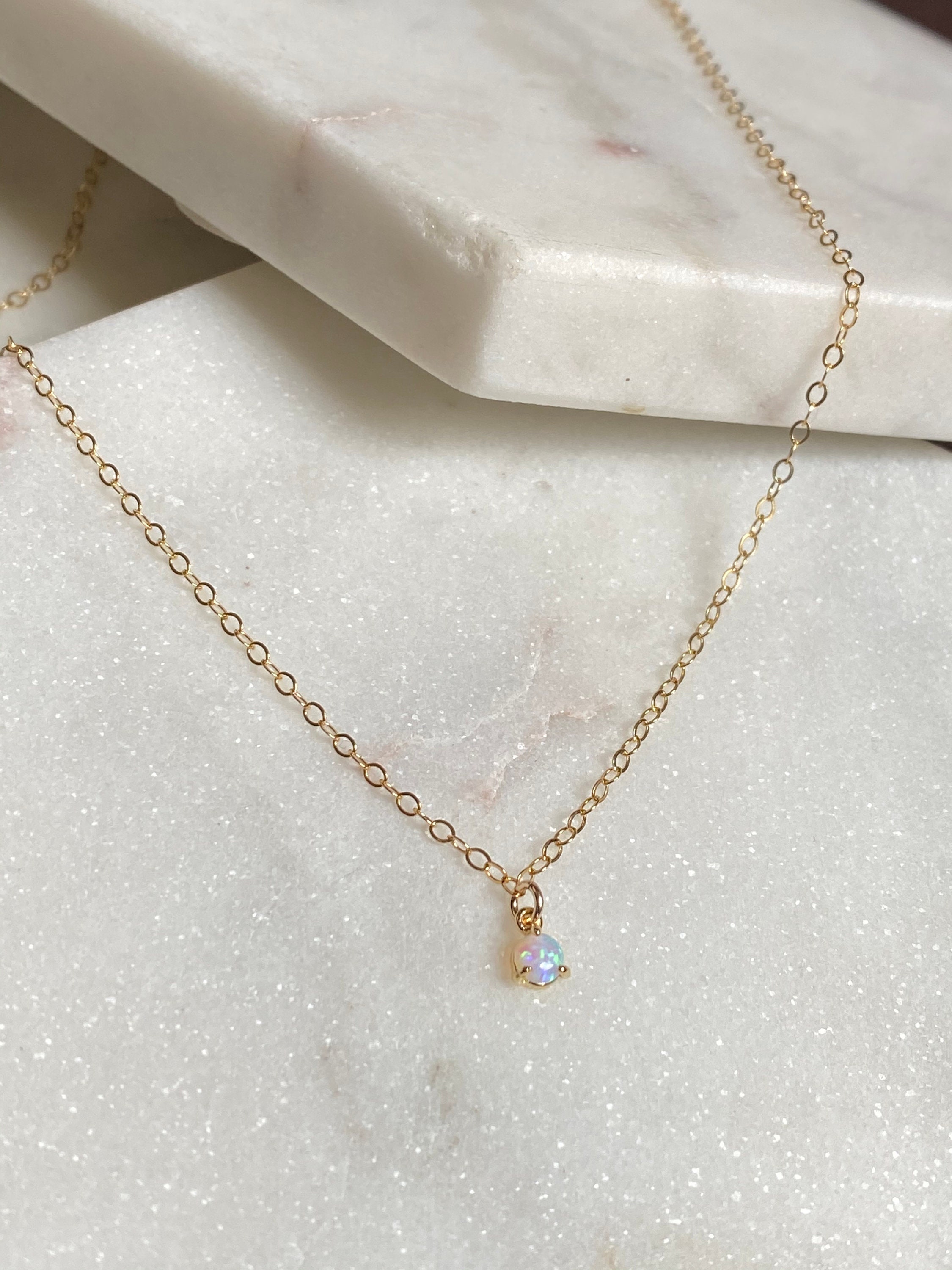 Tiny Opal Necklace-14k Gold Filled Chain-gold Opal Necklace-dainty ...