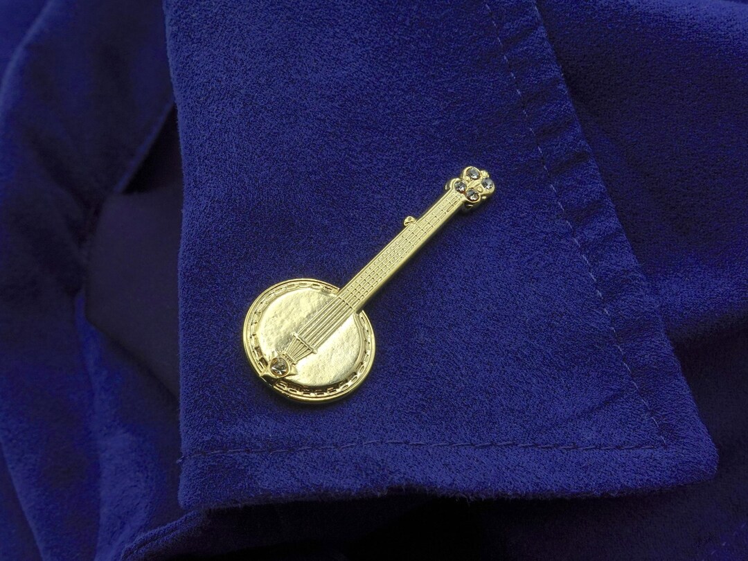 Vintage Banjo Gold Toned Lapel Pin With Rhinestones, Accessory, Musical ...