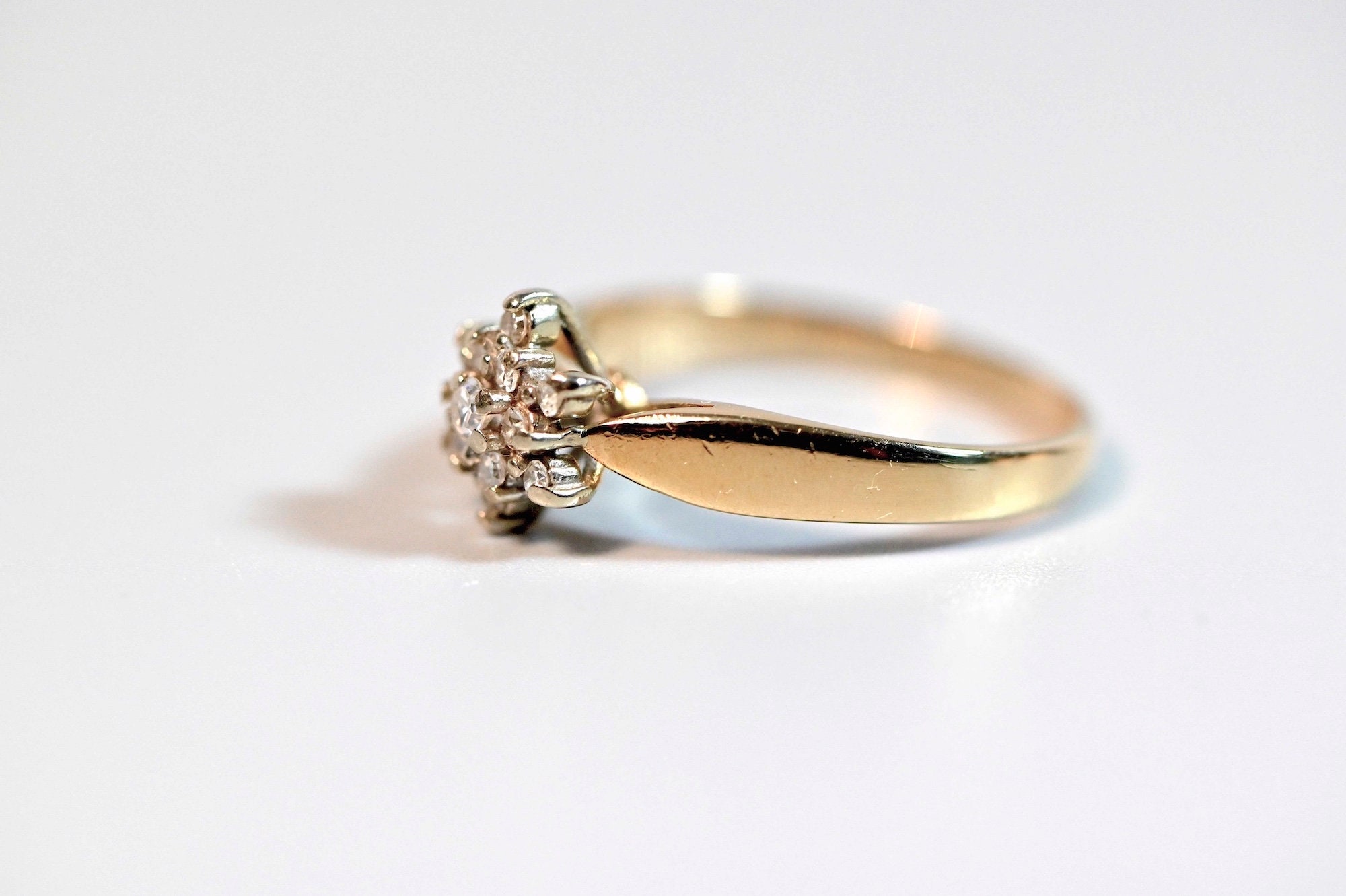 Vintage Diamond Cluster Engagement Ring, 14k Yellow & White Gold Ring ...