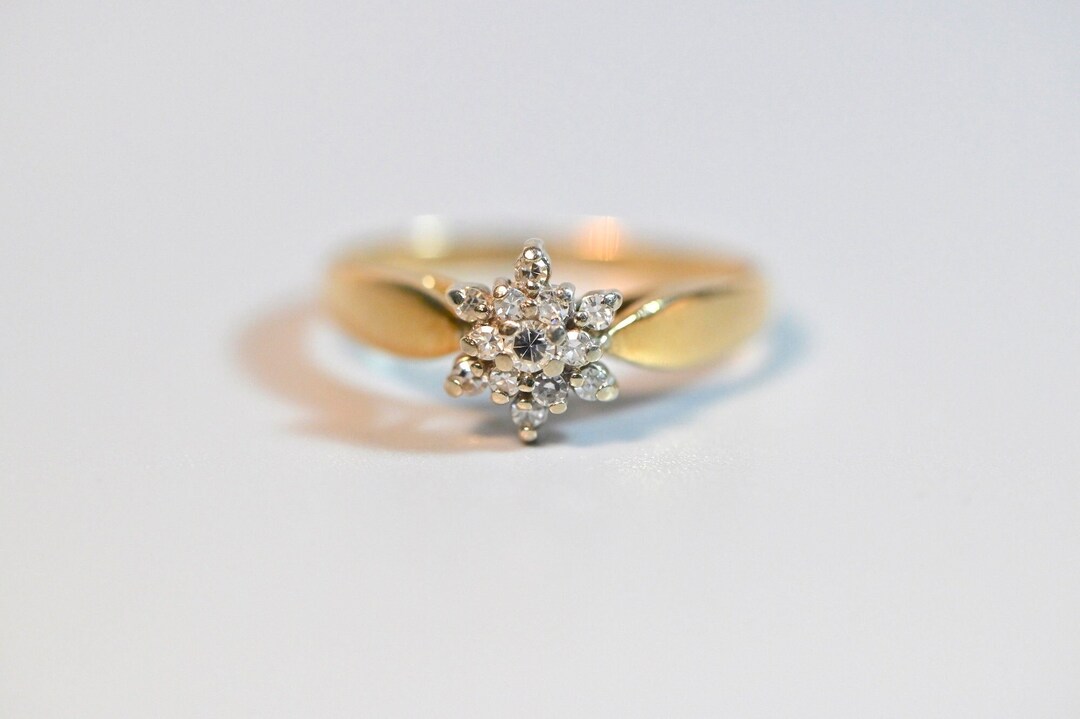 Vintage Diamond Cluster Engagement Ring, 14k Yellow & White Gold Ring ...