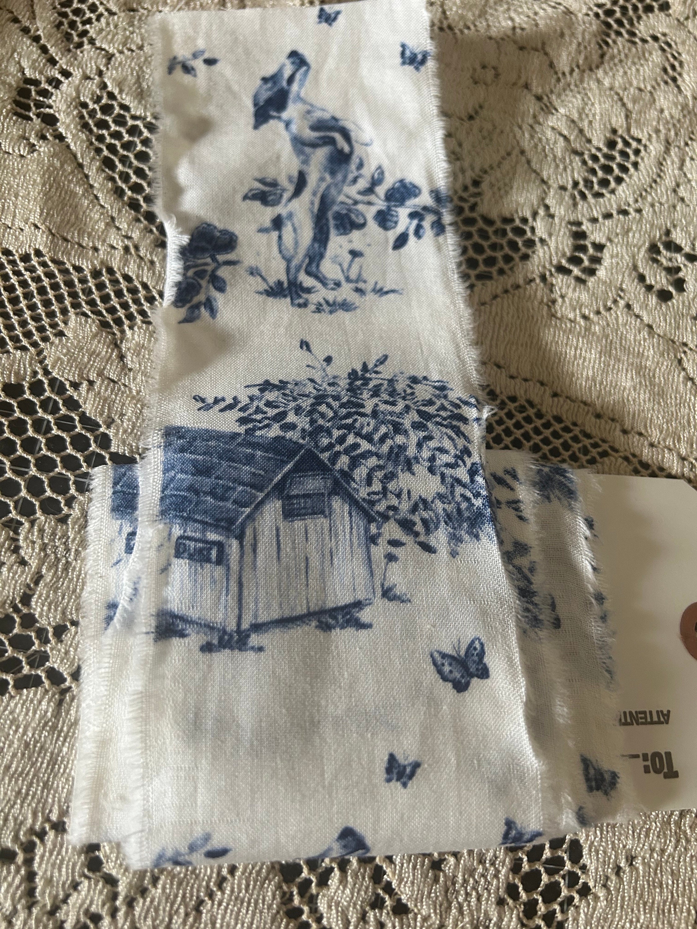 2 1/2 Yards Blue Dogs Toile French Country House Cotton Fabric Ribbon ...