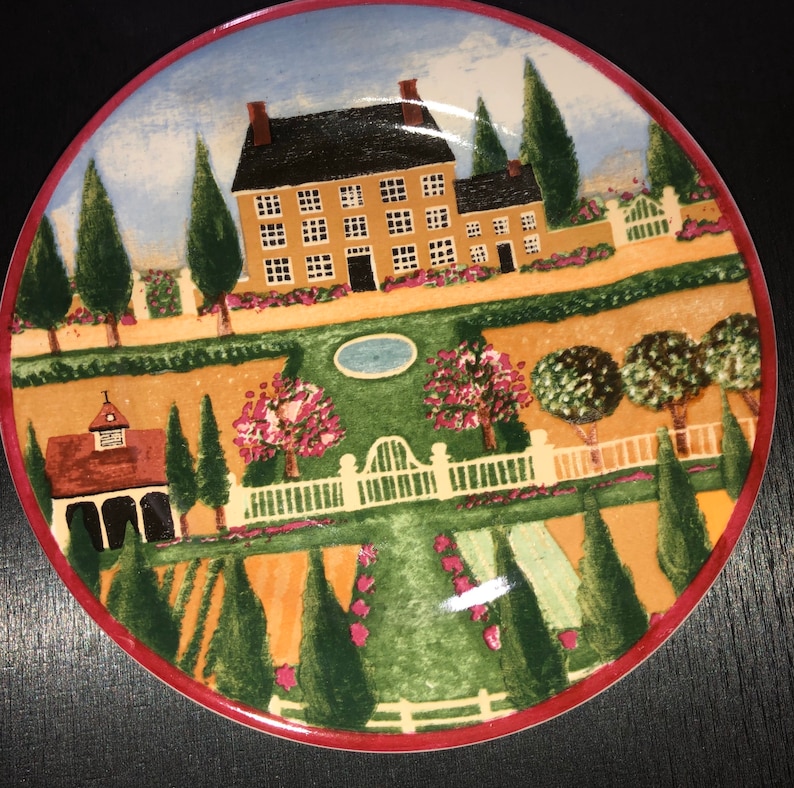 Vintage 1995 Block Country Village Salad Plates, Farmhouse Cottage ...