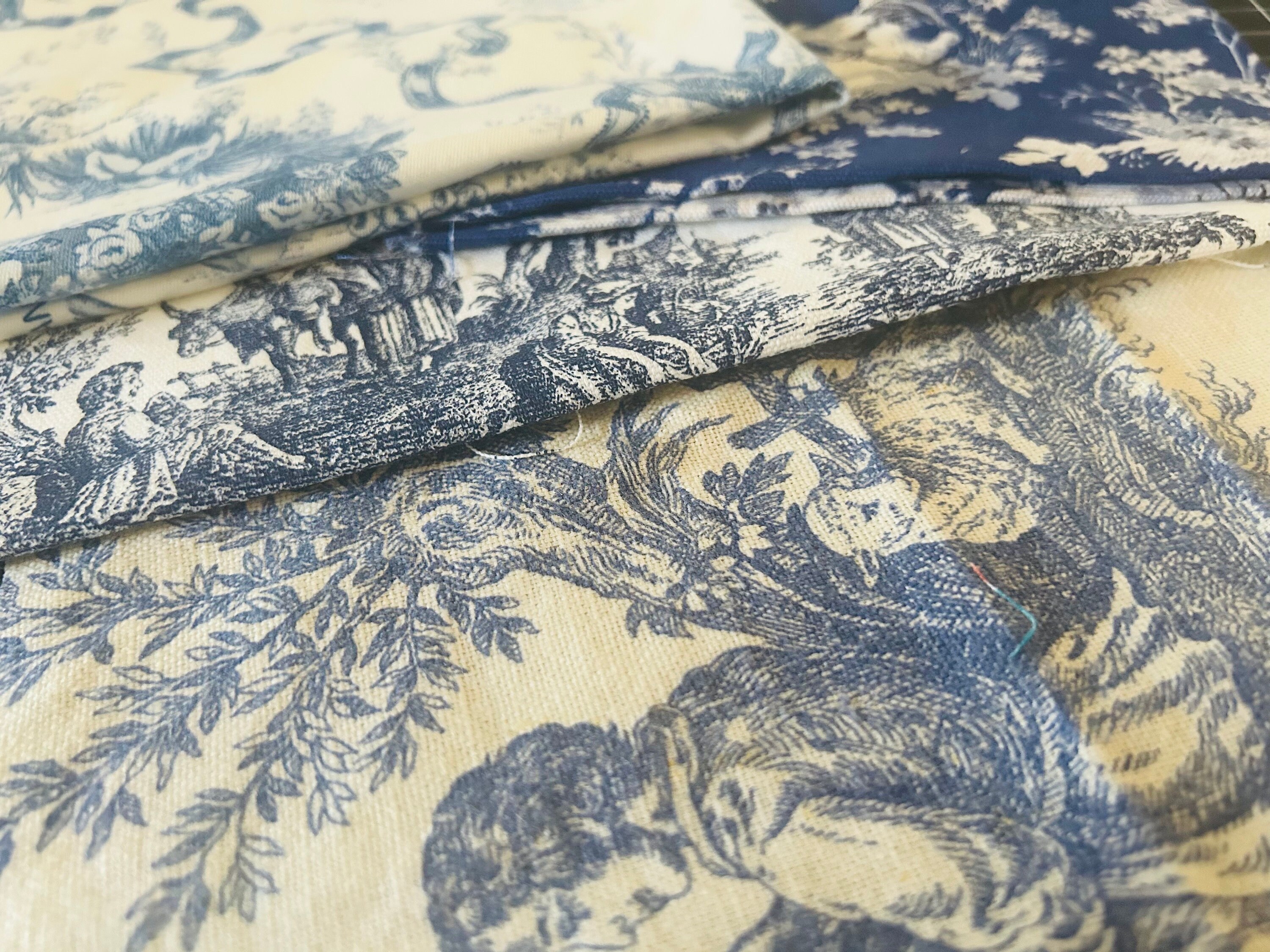 4 Pc PROJECT English Country Blue Toile Fabric Bundle Quilt Sewing Lot ...