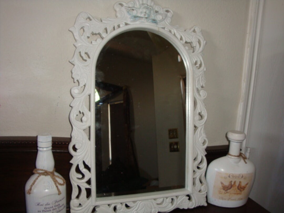 Vintage Creamy White Primrose Mirror Chippy Shabby Painted ANGEL ...
