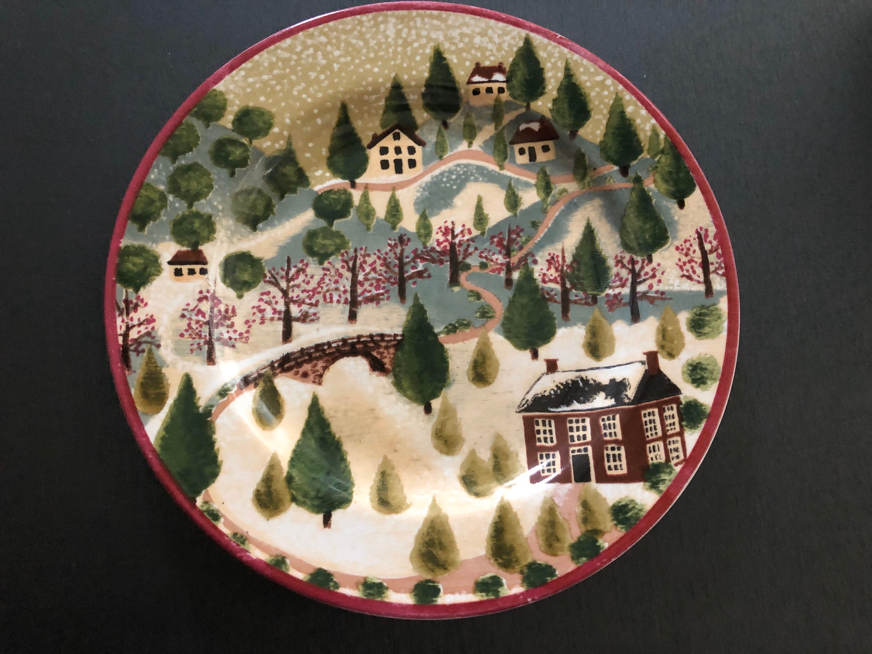 Vintage Block Country Village Salad Plates, Winter Farmhouse Decor (set ...
