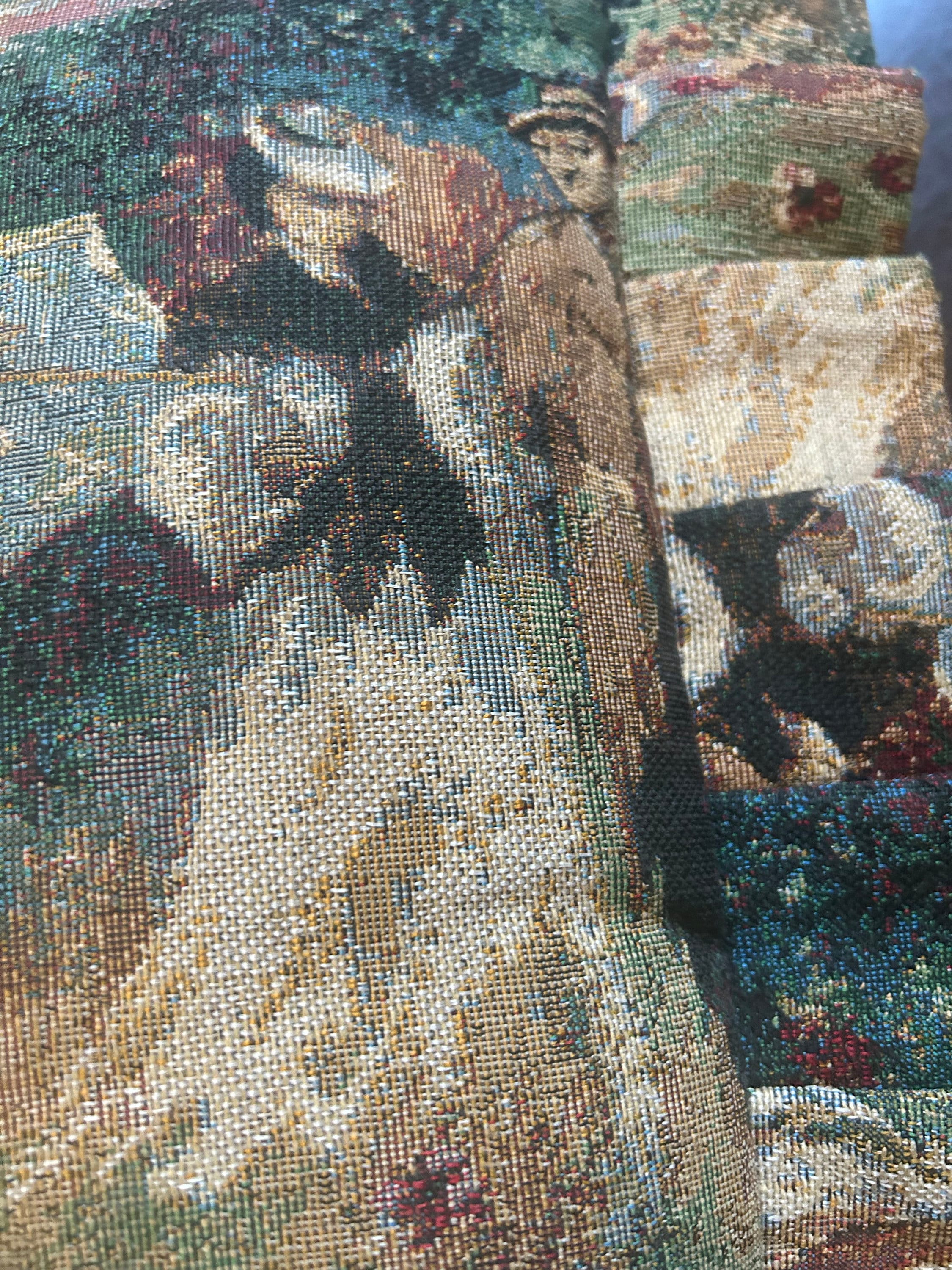 Vintage Toile Tapestry Sailboat Colonial River Scene Woven Lovers ...