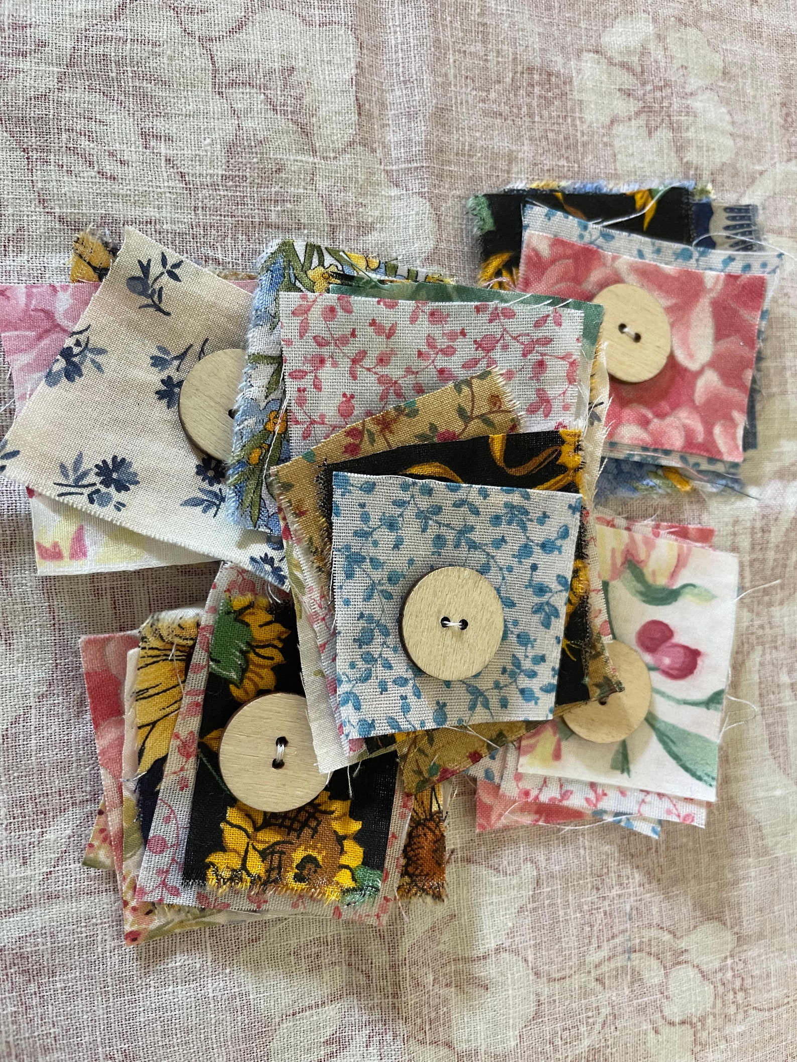 10 Florals Fabric Snippet Clusters Scraps Lot Craft Supply Scrapbooking ...