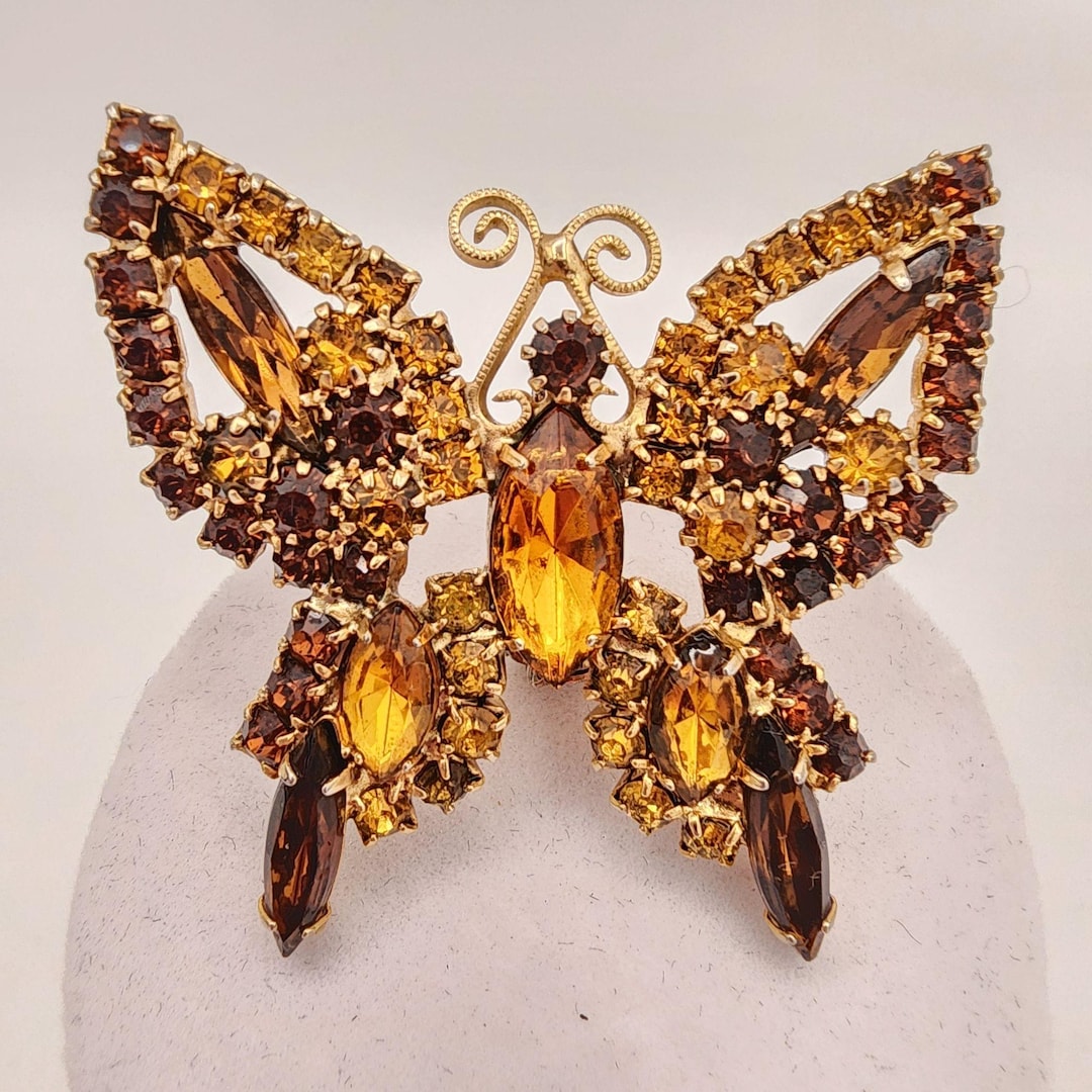 Vintage 40s Era Juliana Style Amber-citrine Rhinestone Butterfly Brooch ...