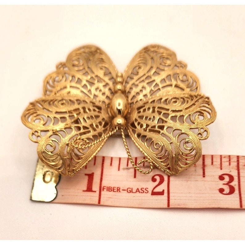 Vintage Monet Filigree Butterfly Brooch Pin Gold Tone Insect Jewelry ...