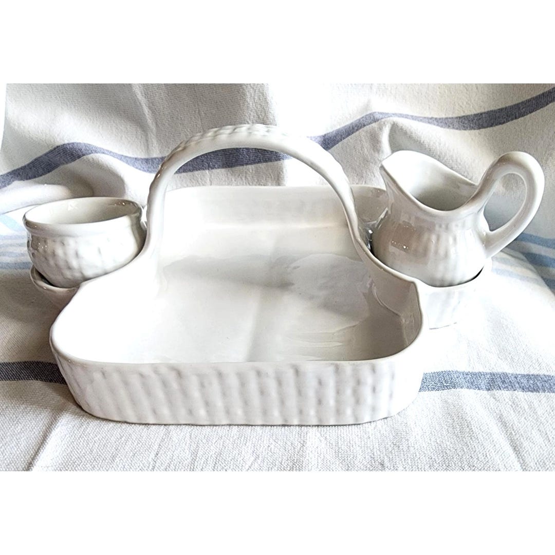 Vintage White Neuwirth Ceramic Berry Basket Breakfast in Bed Tray W ...