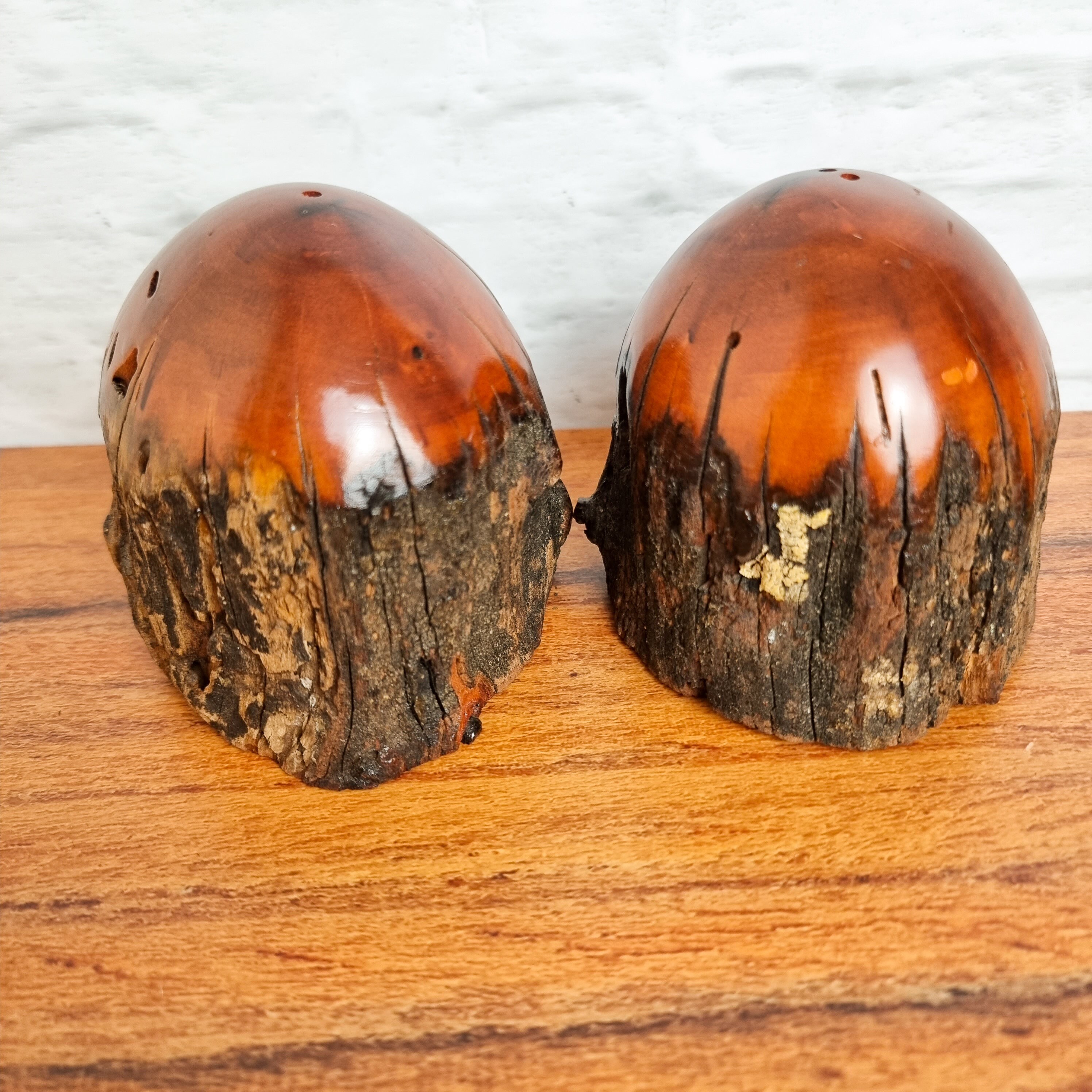 Vintage Pair Rustic Wood Log Salt and Pepper Shakers Bark Stumps ...