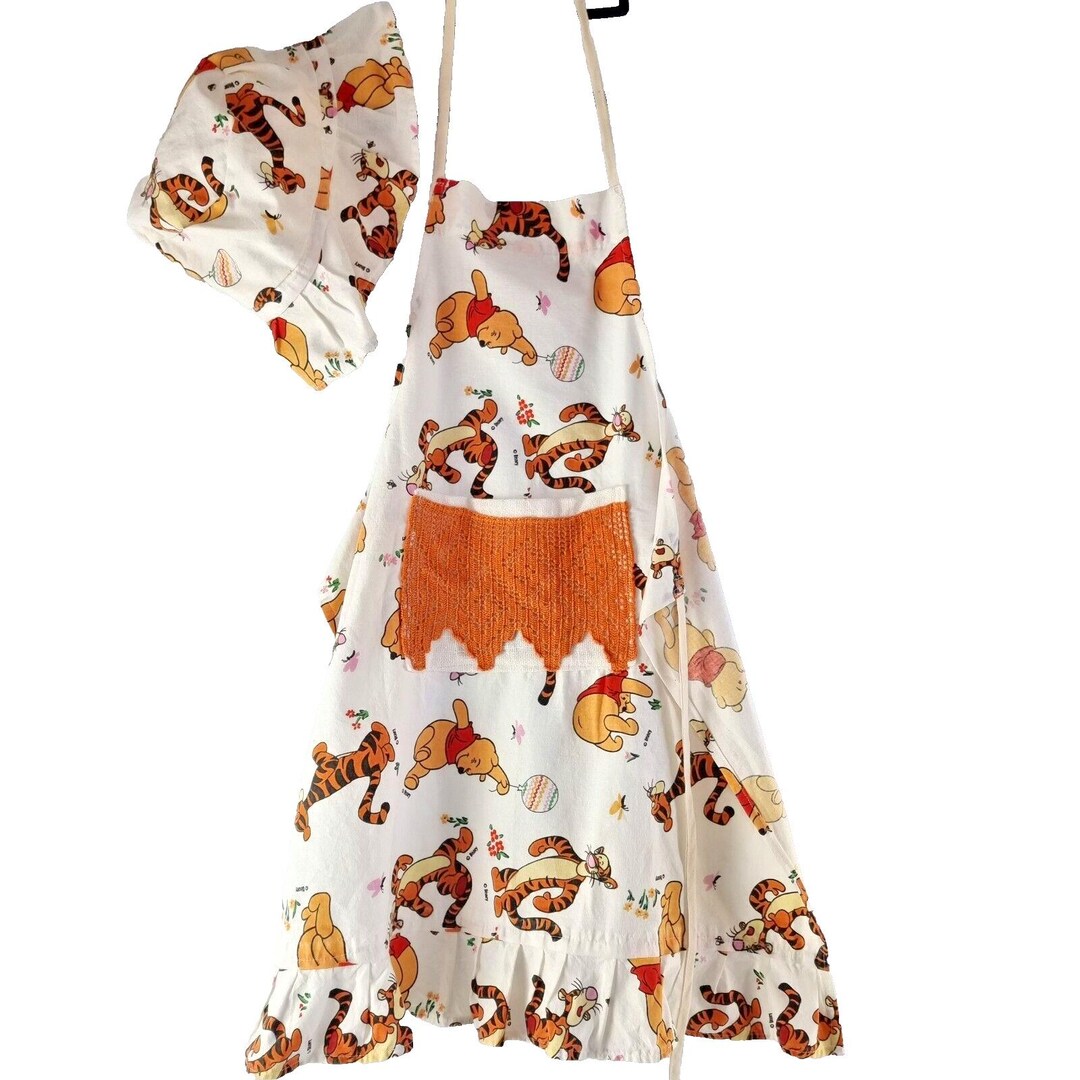 Vintage Pooh Bear and Tigger Child's Pinafore Apron and Chefs Bucket ...