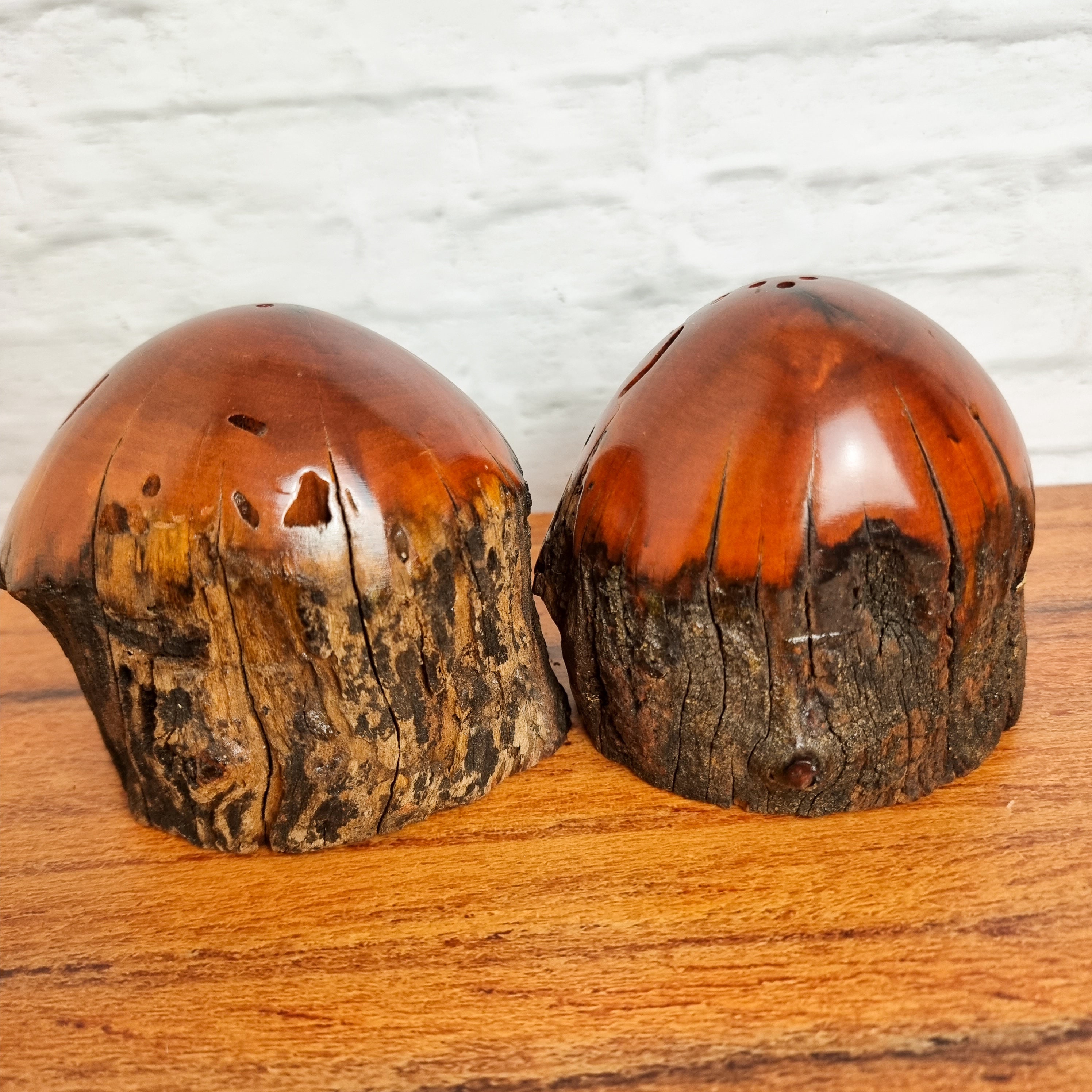 Vintage Pair Rustic Wood Log Salt and Pepper Shakers Bark Stumps ...