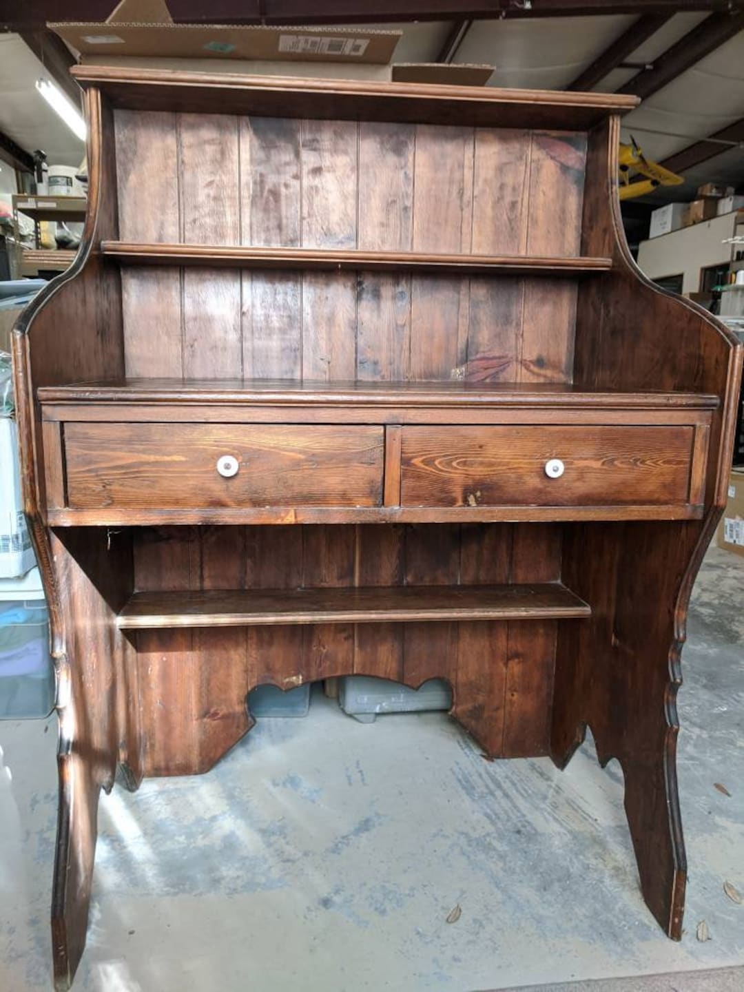 Vintage Farmhouse Solid Wood Desk With Built in Hutch - Etsy