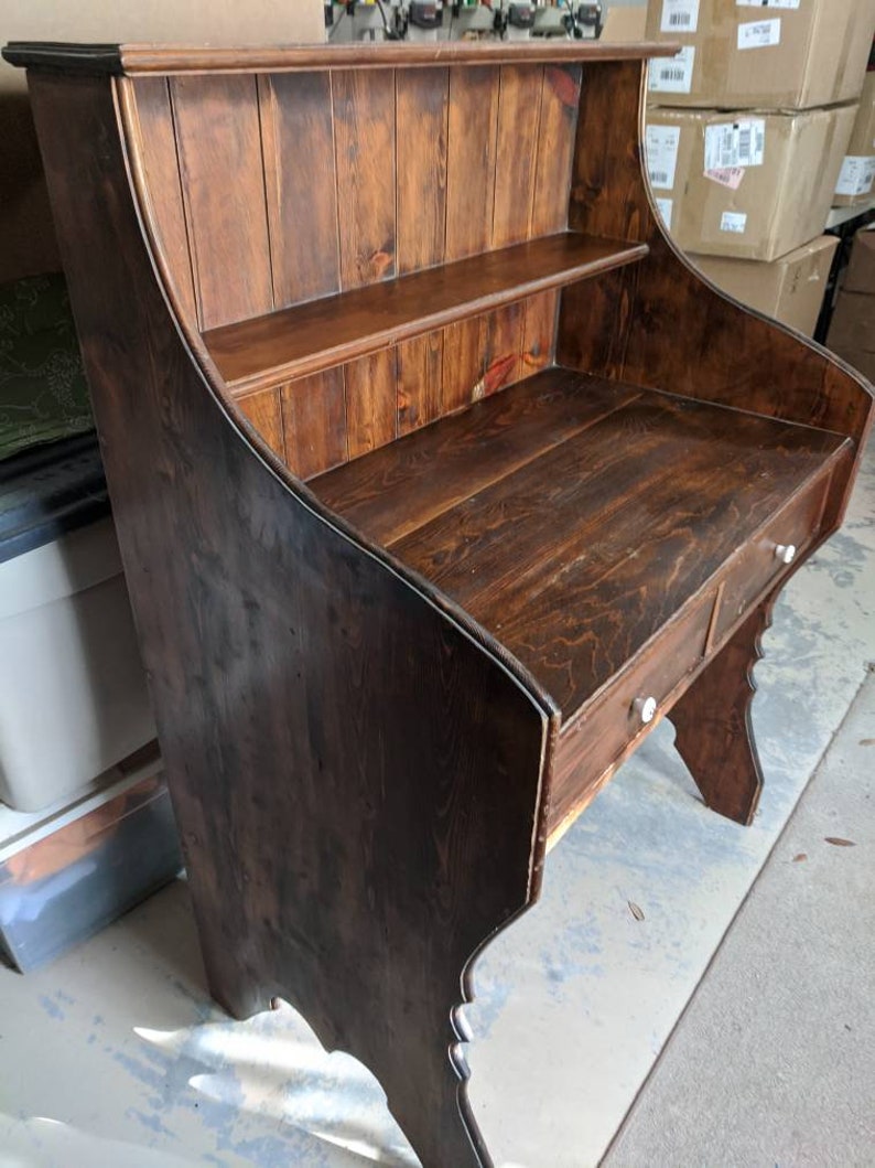 Vintage Farmhouse Solid Wood Desk With Built in Hutch - Etsy