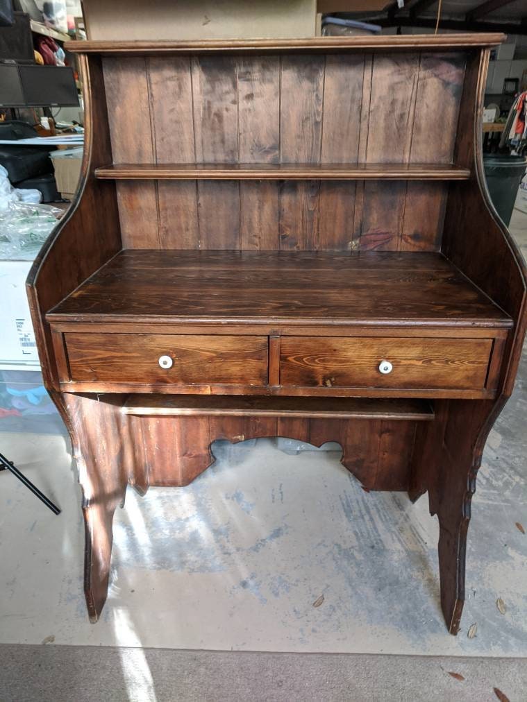 Vintage Farmhouse Solid Wood Desk With Built in Hutch - Etsy