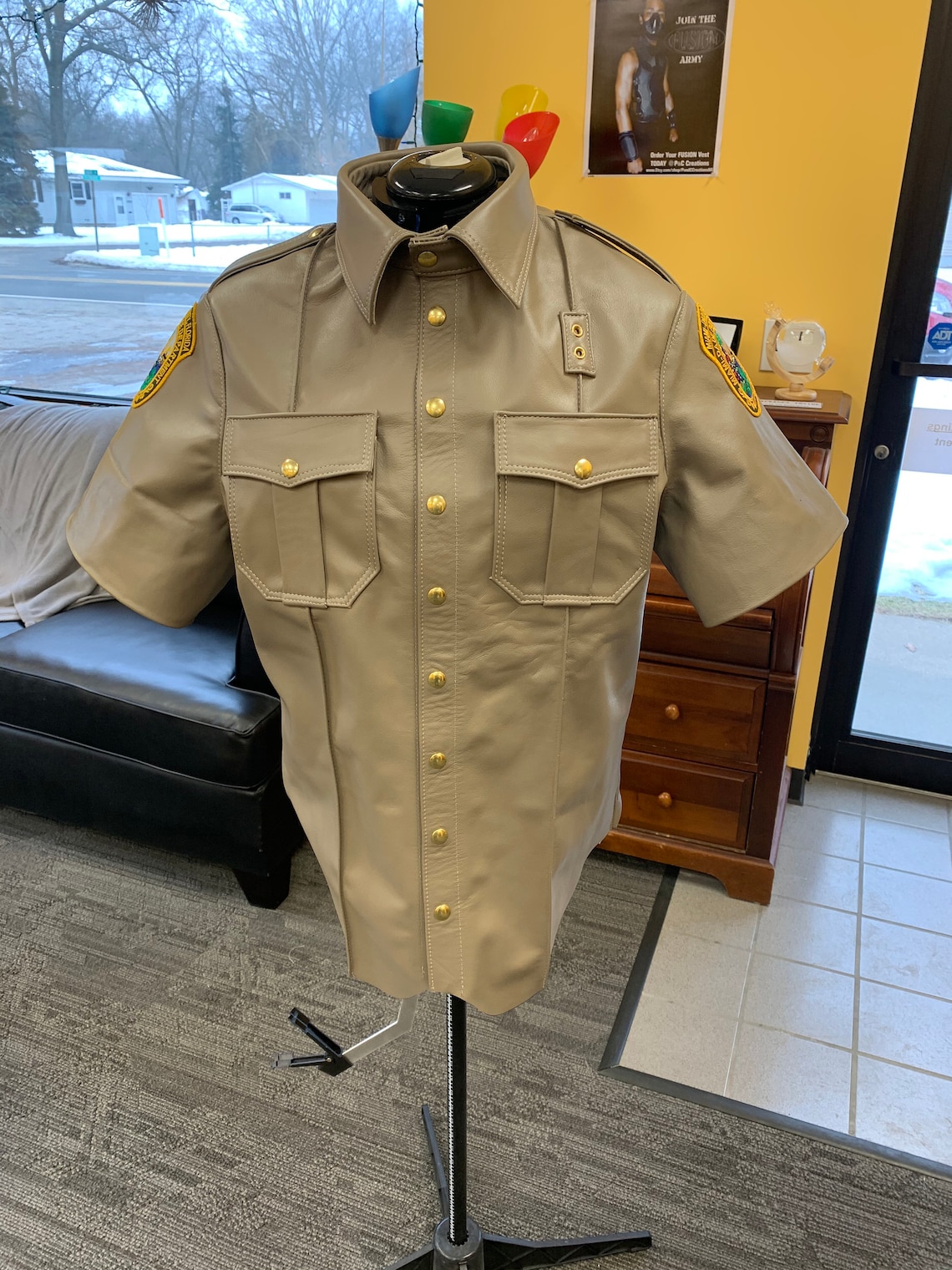 Leather Police shirt tan short sleeve CHP and other | Etsy