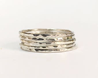 Stackable Ring Set Sterling Silver Gold Black Oxidized Dainty - Etsy