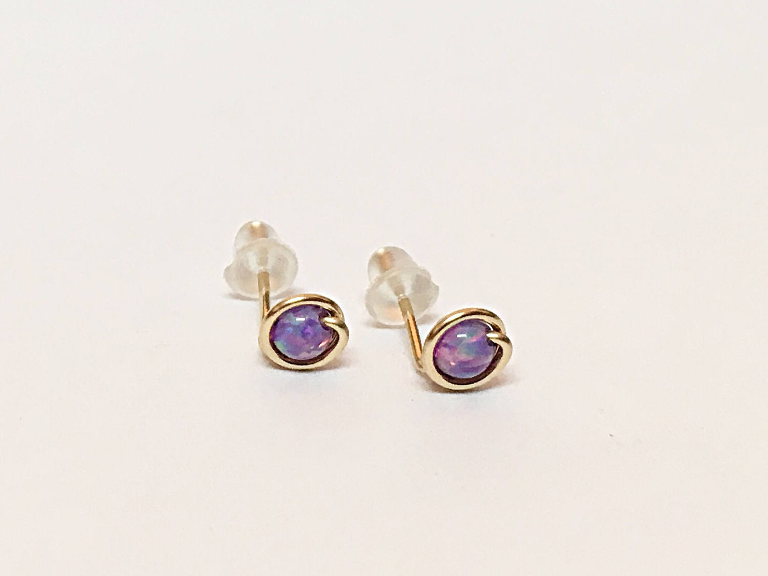 Opal stud earrings classic 3mm studs purple opal stud | Etsy