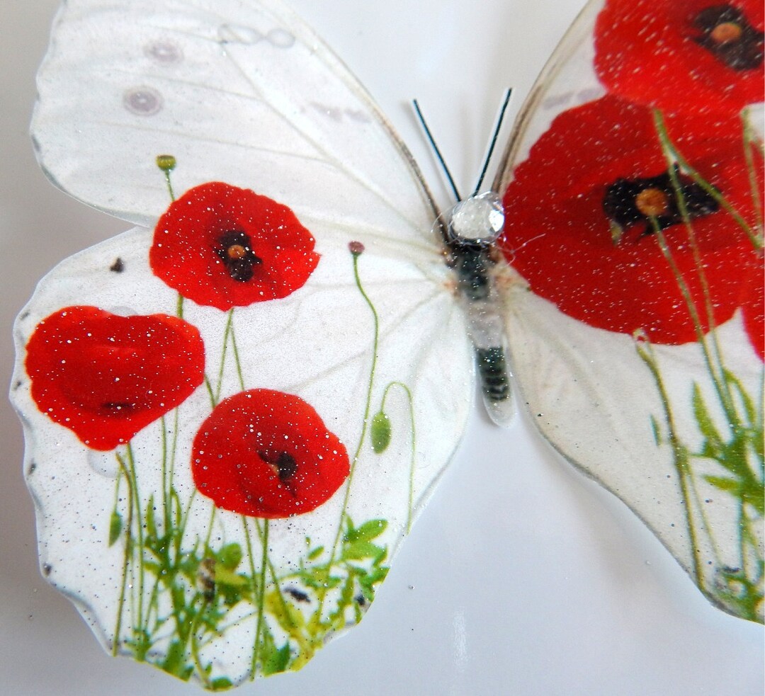 3D Poppy Butterfly Wall Decor, Glitter Embellished - Etsy