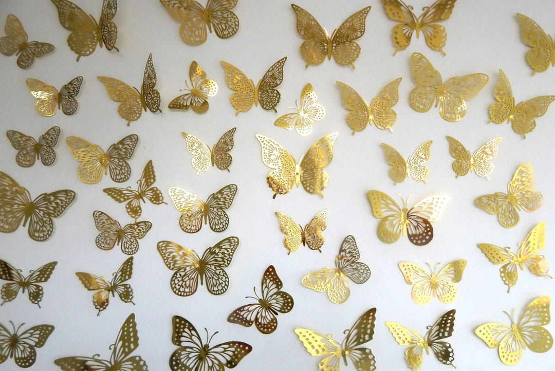 Gold Butterfly Wall Decals, Metallic Filigree Stickers, Cake Toppers ...