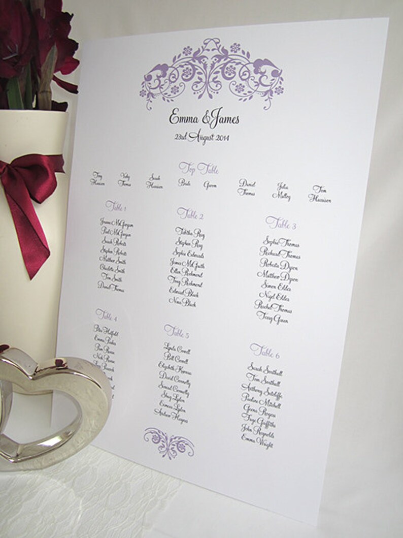 Personalised Vintage Wedding Table Seating Plan A3 / Vintage Motif ...