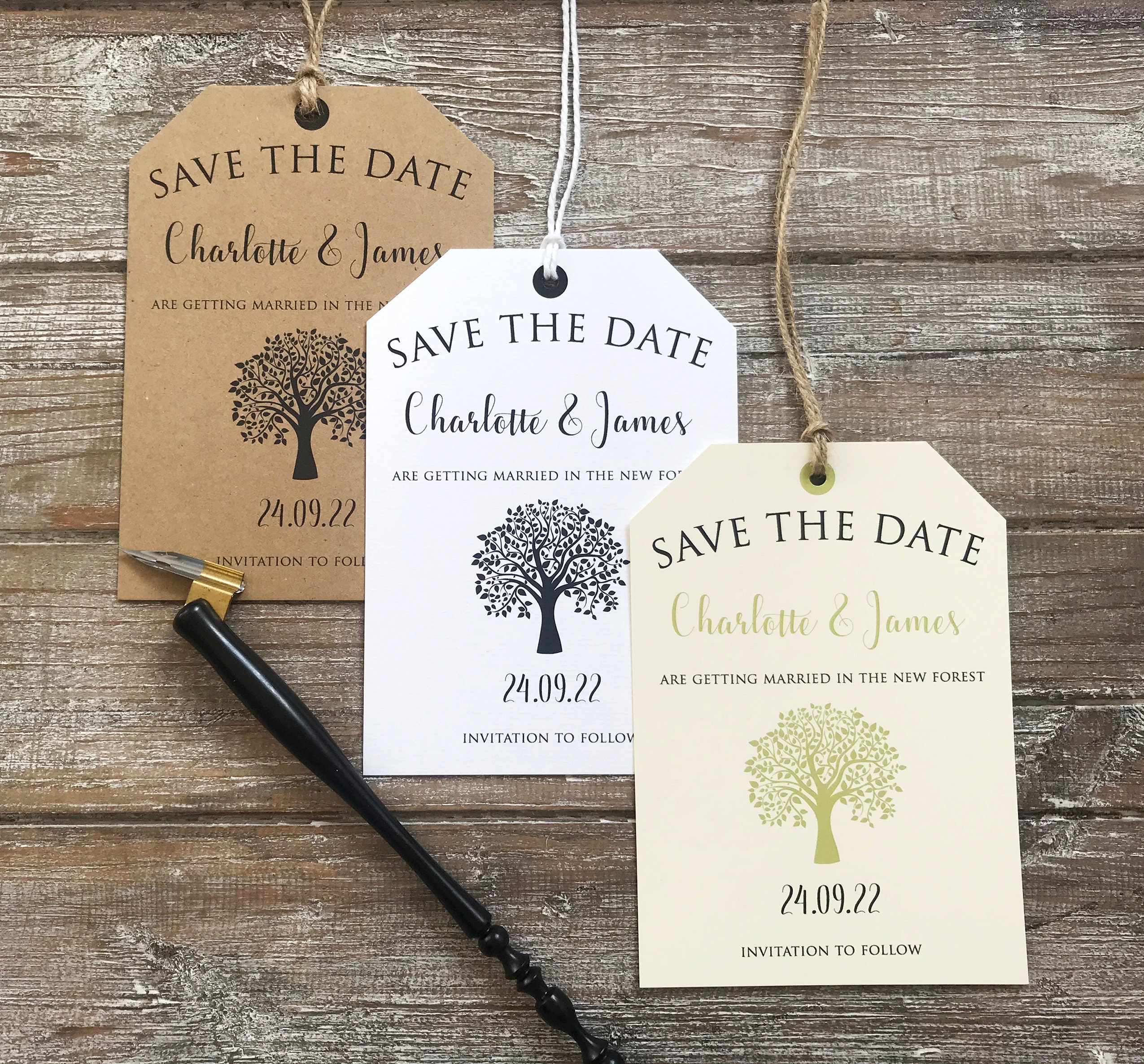 Woodland Tree Save the Date Card / Rustic Save Our Date Tag/ Forest ...